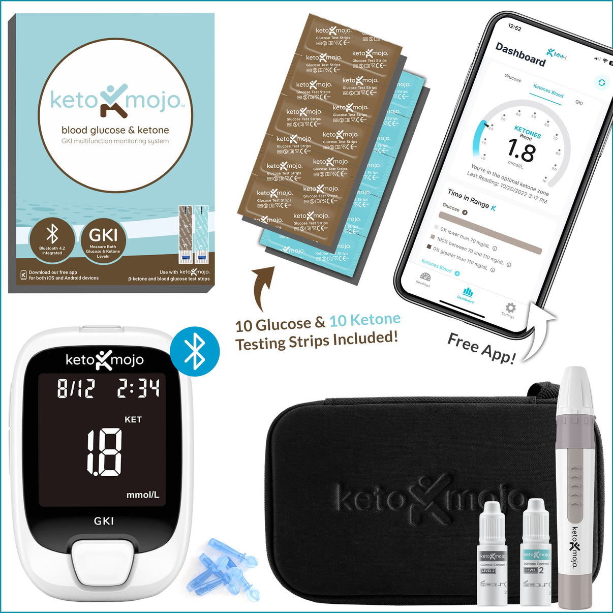 GKI-Bluetooth Blood Glucose & Ketone (mmol) | KETO-MOJO – Keto-Mojo UK