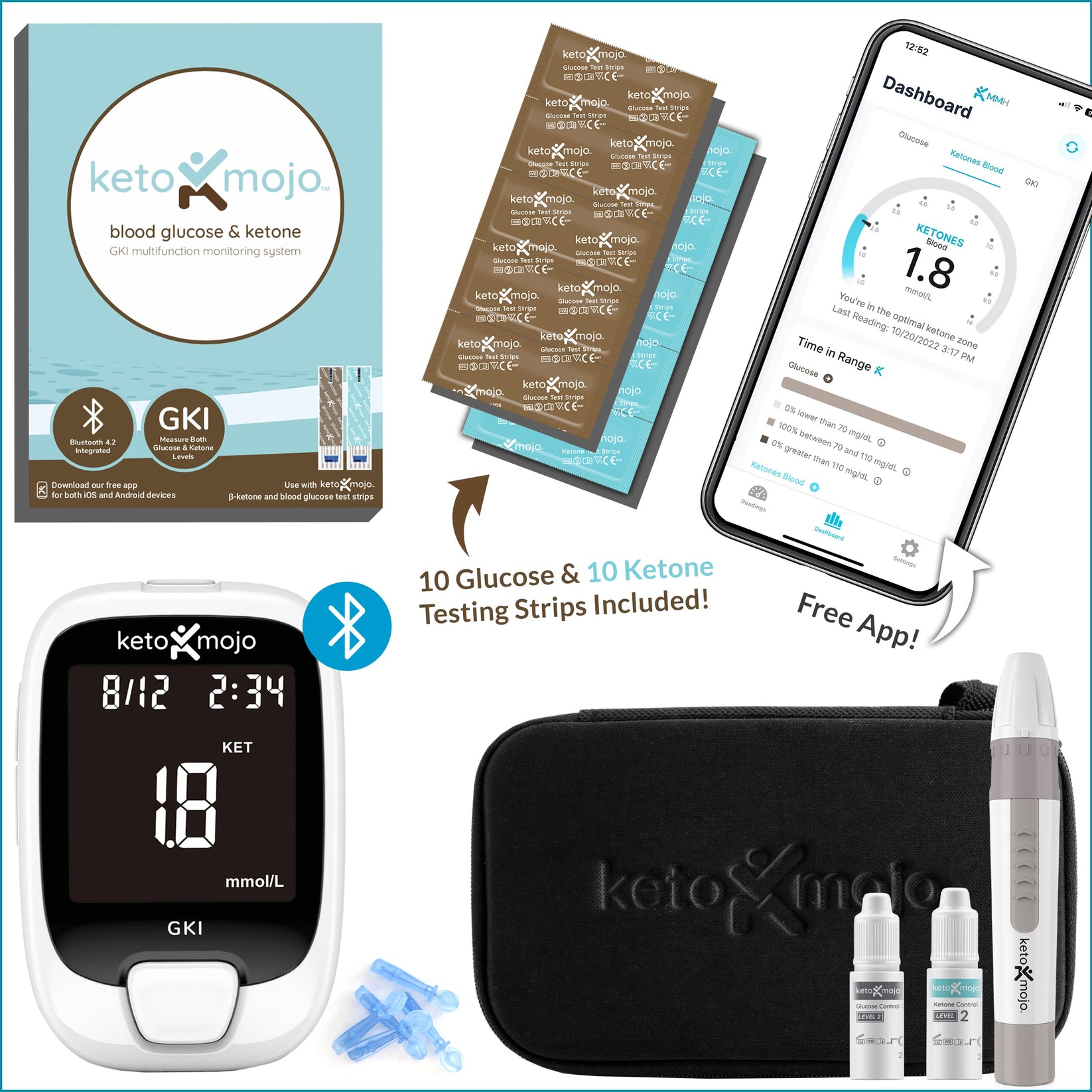 GKI-Bluetooth Blood Glucose & Ketone (mmol) | KETO-MOJO – Keto-Mojo UK